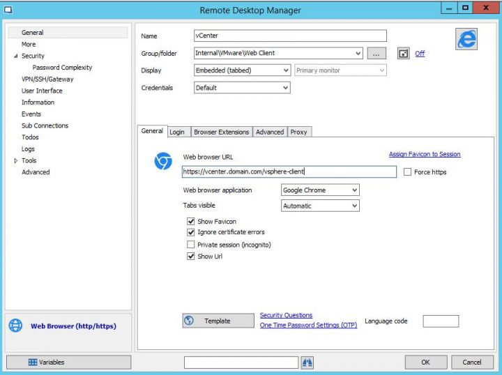 Running the vSphere Web Client via Remote Desktop Manager