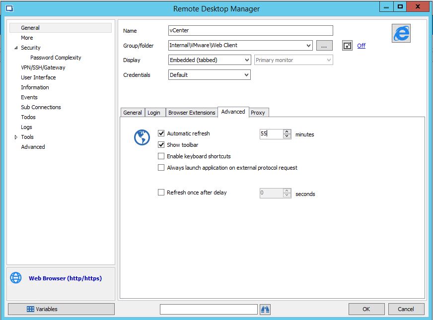 Running the vSphere Web Client via Remote Desktop Manager