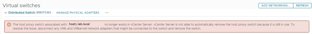 Rebuilding Distributed Switch on New vCenter Instance Using a Backup